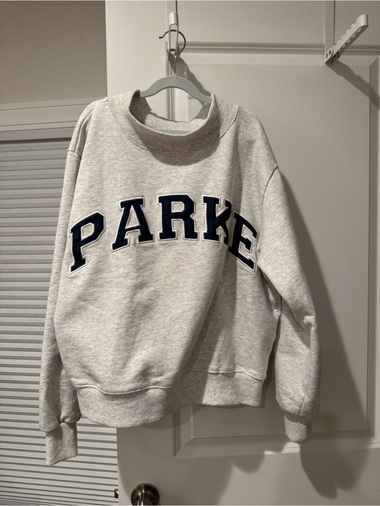 Parke | Tops | Parke Light Gray Mockneck With Navy Logo | Poshmark